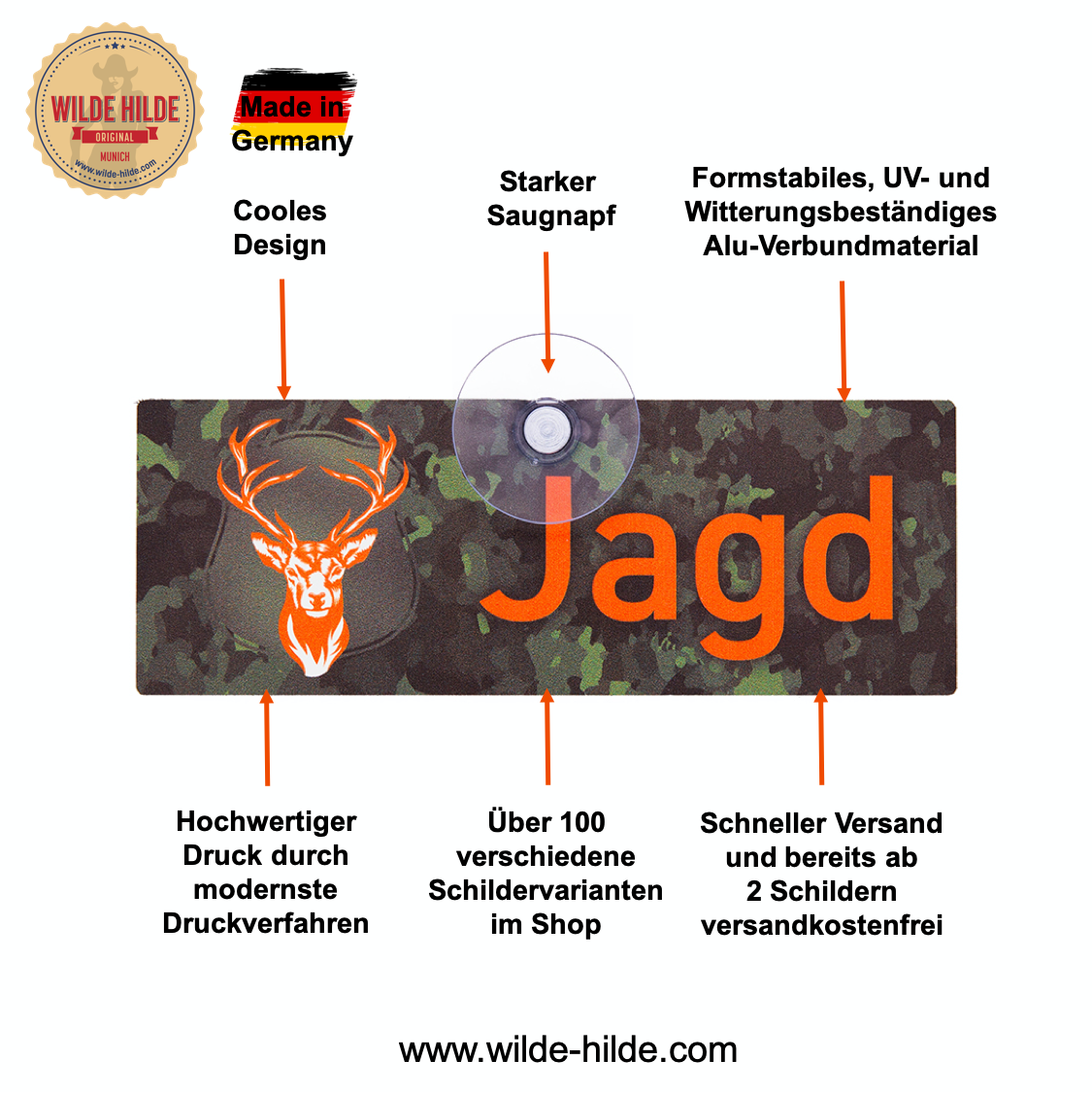 Wilde Hilde Original - Jagdschilder, Jagdaufkleber, Magnetschilder